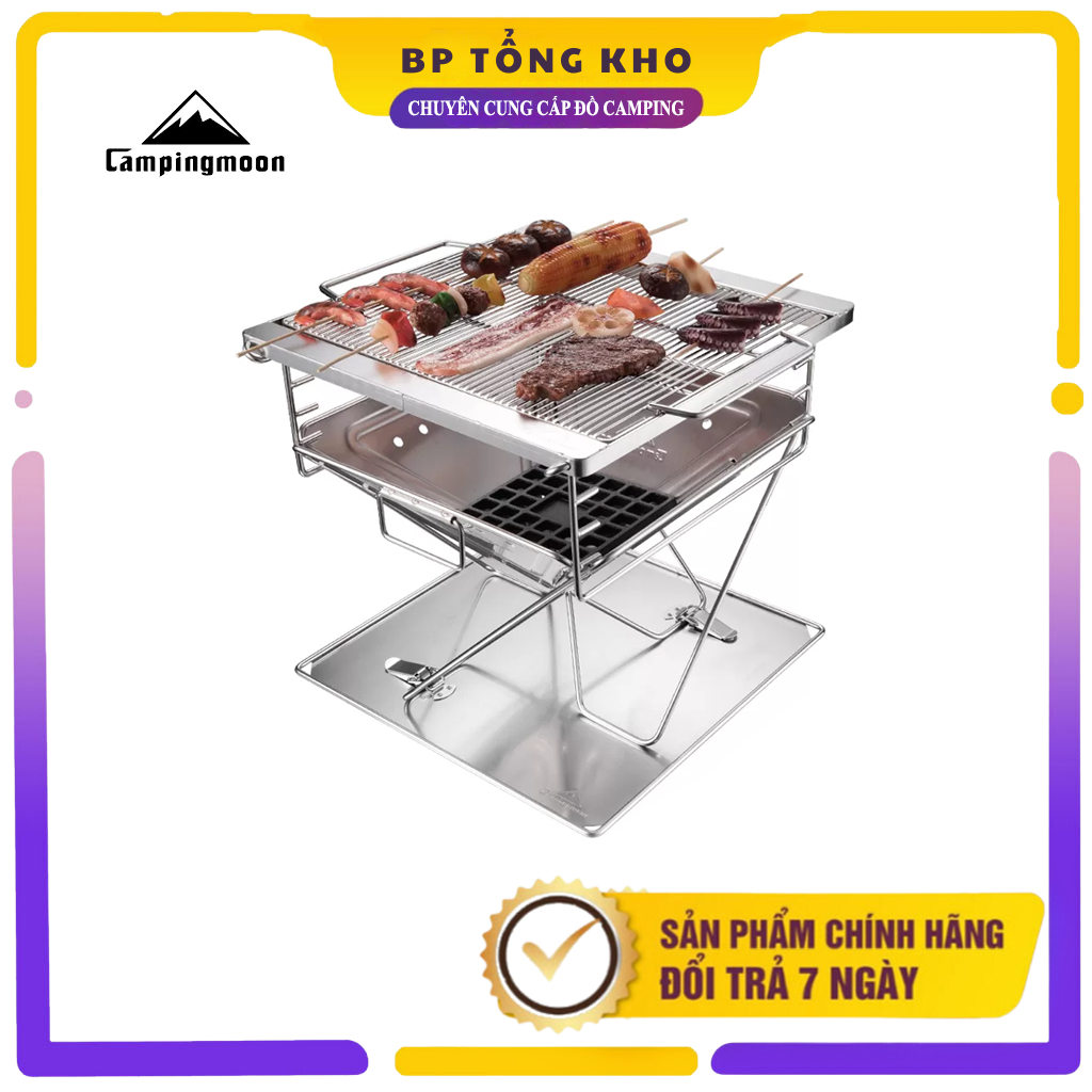 Bếp nướng gấp gọn Campingmoon không gỉ bếp nướng than hoa, bếp ngoài trời MT-045(dùng cho 4-8 ...