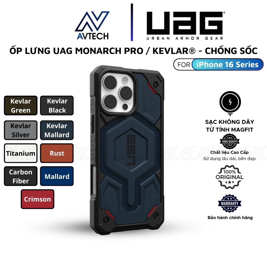 Ốp lưng UAG Monarch Pro / Kevlar cho iPhone 16 Pro Max / 16 Pro, Chống ...