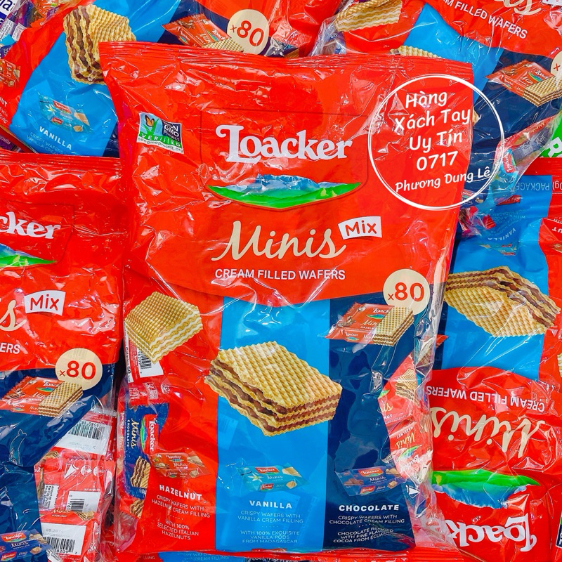 Bánh xốp kem Loacker chuẩn Mỹ minis mix 3 vị crispy hazelnut vanilla ...