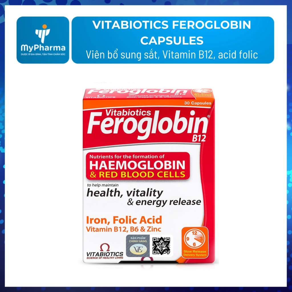 Vitabiotics Feroglobin Capsules - Viên bổ sung sắt, Vitamin B12, acid ...