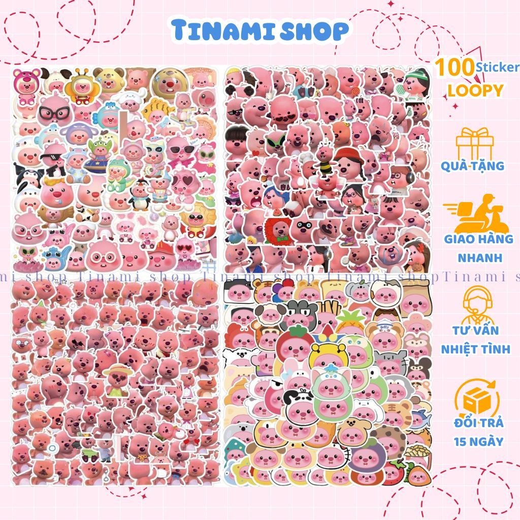 100 500 miếng dán Sticker Loopy chú hải ly hồng dễ thương dùng trang ...