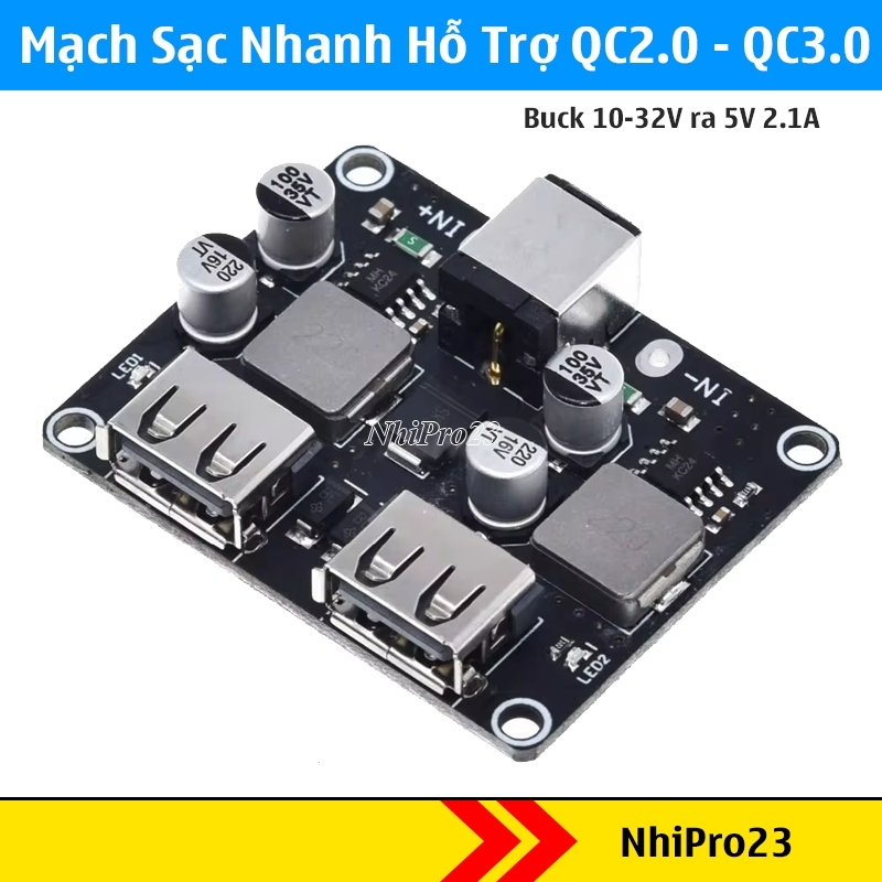 Mạch Sạc Nhanh 2 Cổng USB Hỗ Trợ QC2.0 - QC3.0 (Mạch BUCK 10-32VDC ra ...