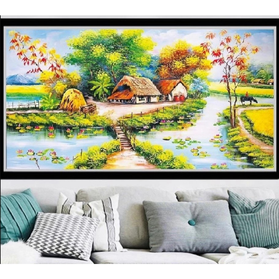 - 49 màu chỉ - E294 (100x55)cm - tranh thêu chữ thập phong cảnh đồng ...