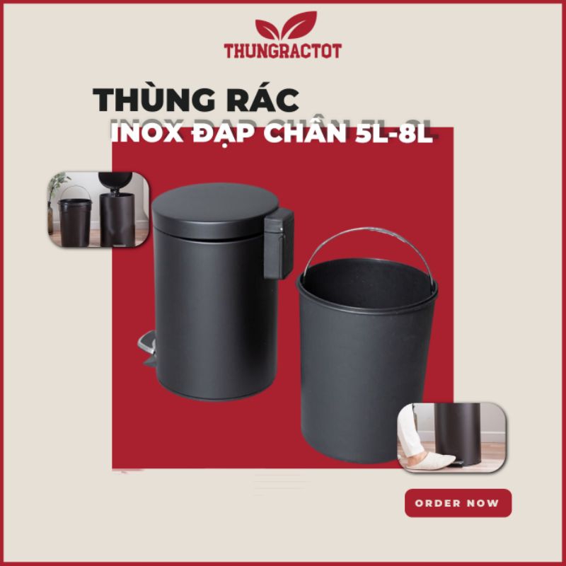 Thùng rác 5l đen , thùng rác đạp chân 5l đen để phòng | Shopee Việt Nam