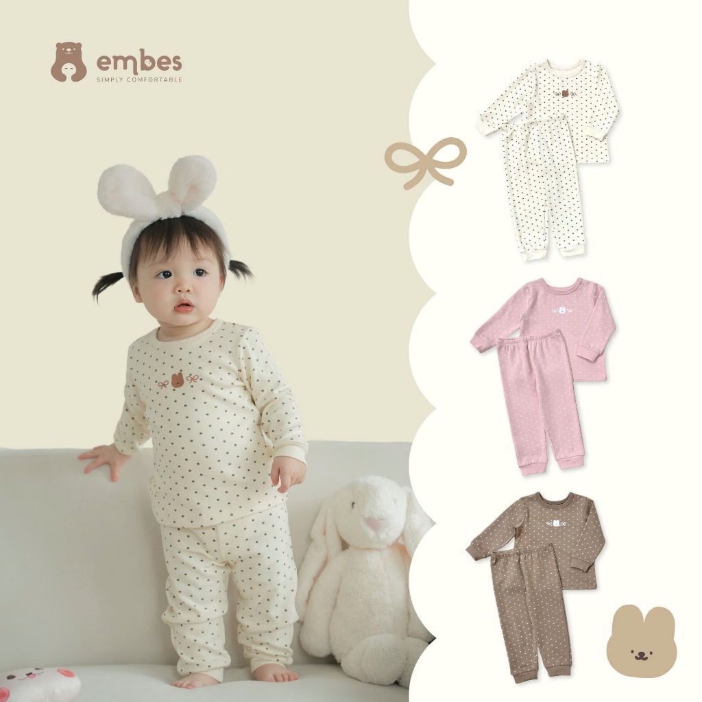 Bộ Thu Đông Bé Gái Embes, Bộ Đồ Dài Tay Chấm Bi Chất Cotton Mềm, Giữ Ấm ...