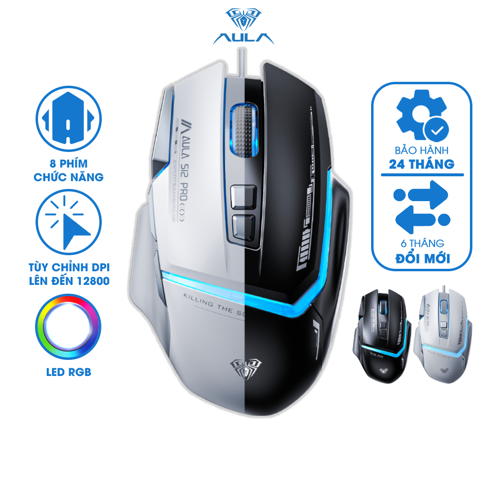 Chuột Gaming Có Dây AULA S12 PRO DPI 12800 Led RGB 8 Phím Chức Năng ...