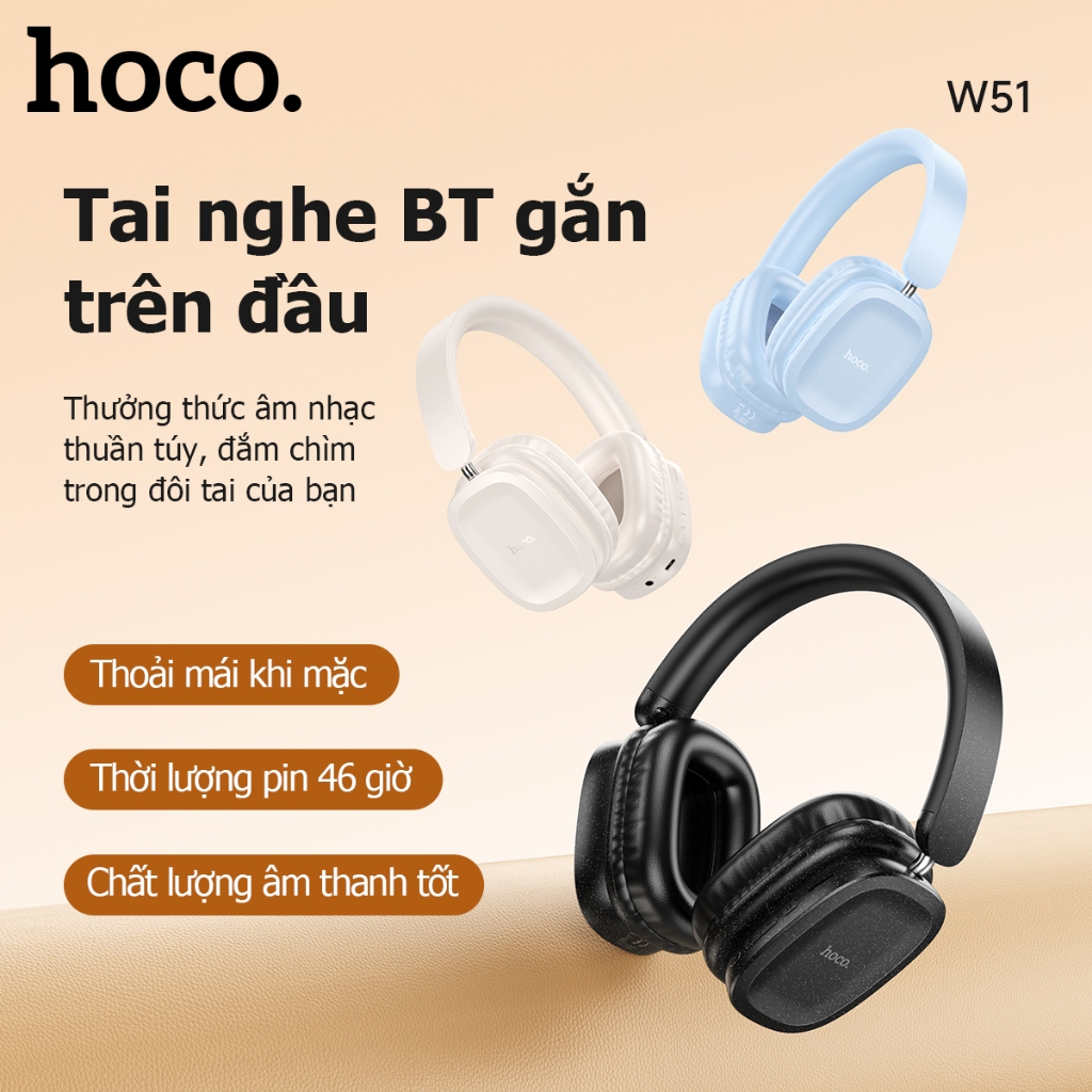 [Tặng kèm bọc tai nghe] Tai nghe chụp tai Hoco - Headphone Bluetooth Smartcom phân phối - W51 ...