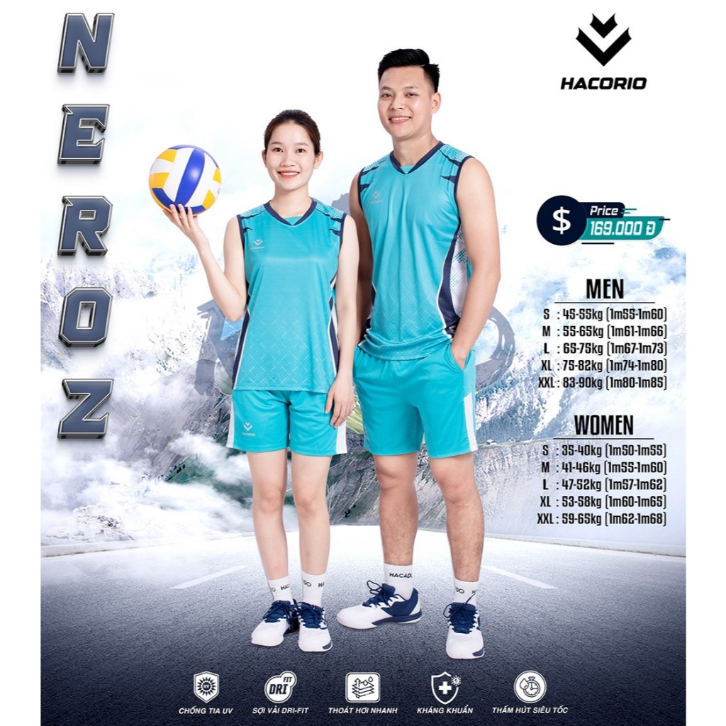 [IN TÊN + SỐ THEO YÊU CẦU] Bộ Quần Áo Bóng Chuyền Nam Nữ Chính Hãng không logo HACORIO NEROZ ...