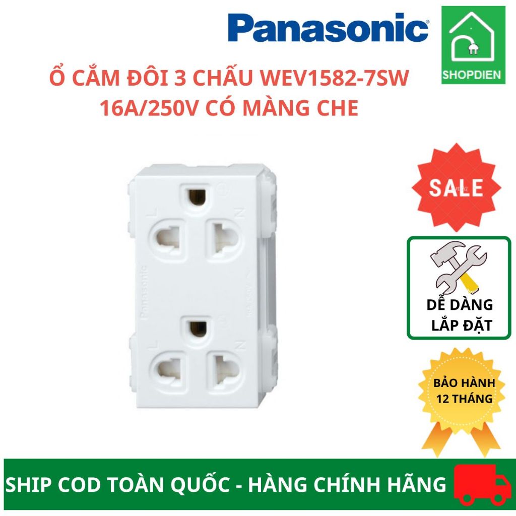 [Hàng Chính Hãng] Ổ cắm đôi 3 chấu 16A WEV1582-7SW Panasonic Wide màu ...