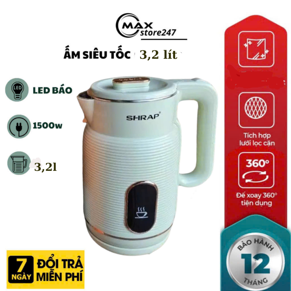 Ấm siêu tốc, tự ngắt khi sôi ,Bình Đun Nước Shrap SH38 3,2L | Shopee ...