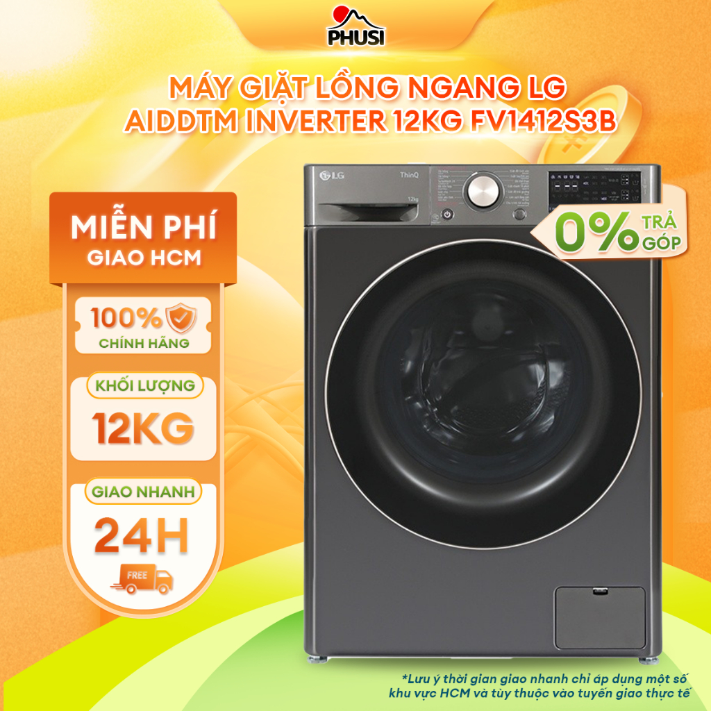 [FV1412S3B] Máy giặt lồng ngang LG AIDDTM Inverter 12kg màu đen MODEL ...