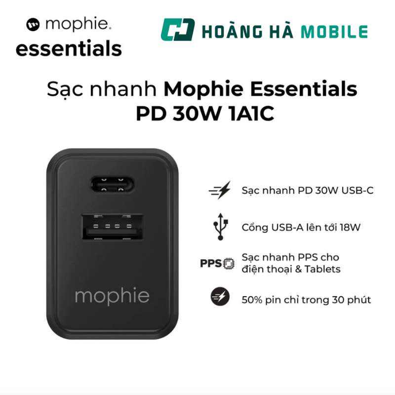 Sạc mophie Essentials PD 30W 1A1C - Chính hãng | Shopee Việt Nam