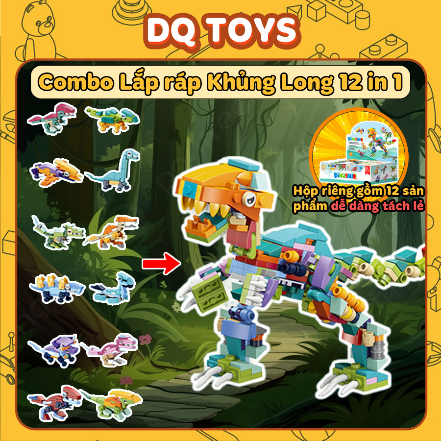 Mô hình lắp ráp Khủng long bạo chúa T rex set 12 in 1 xếp hình lắp ghép thông minh 3D quà tặng ...