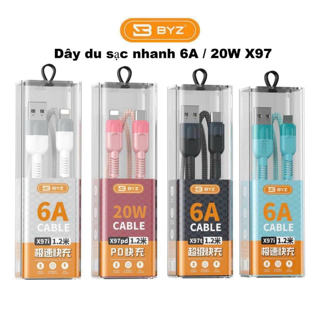 Cáp dây dù sạc nhanh 6A / 20w/ 66w BYZ X97 dùng cho Micro, Type-c, IP, C - C, C - L | Shopee ...