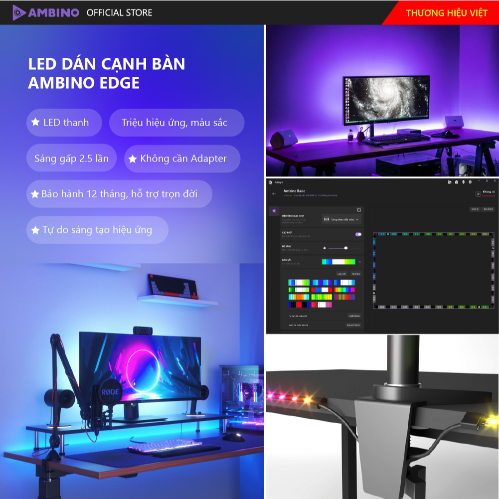 (Ambino HCM) Bộ LED cạnh bàn Ambino Edge - Đèn LED nháy theo nhạc ARGB ...