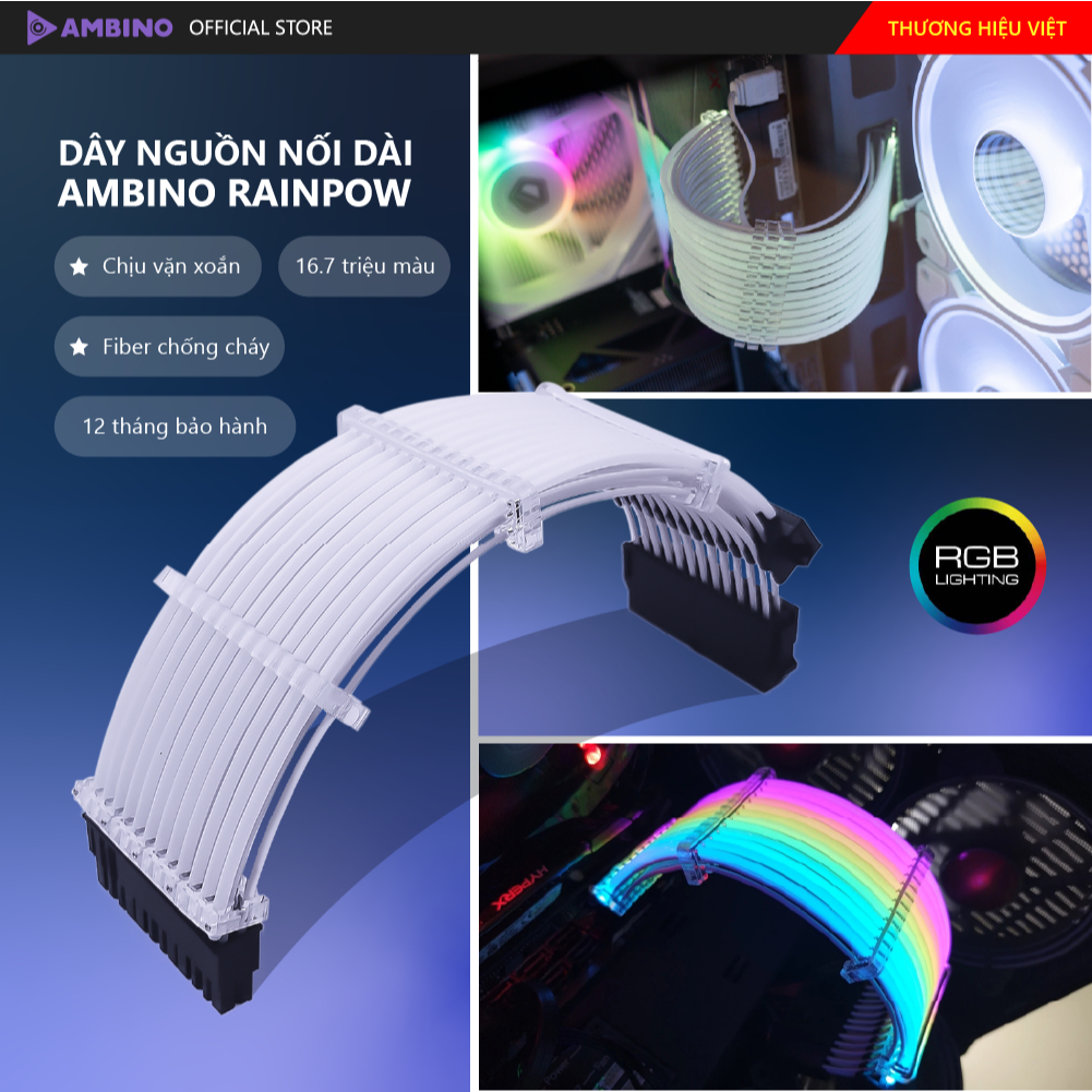 (Ambino HCM) Dây nguồn nối dài RGB Ambino Rainpow 24Pin/ 8Pin CPU/ (2+6 ...
