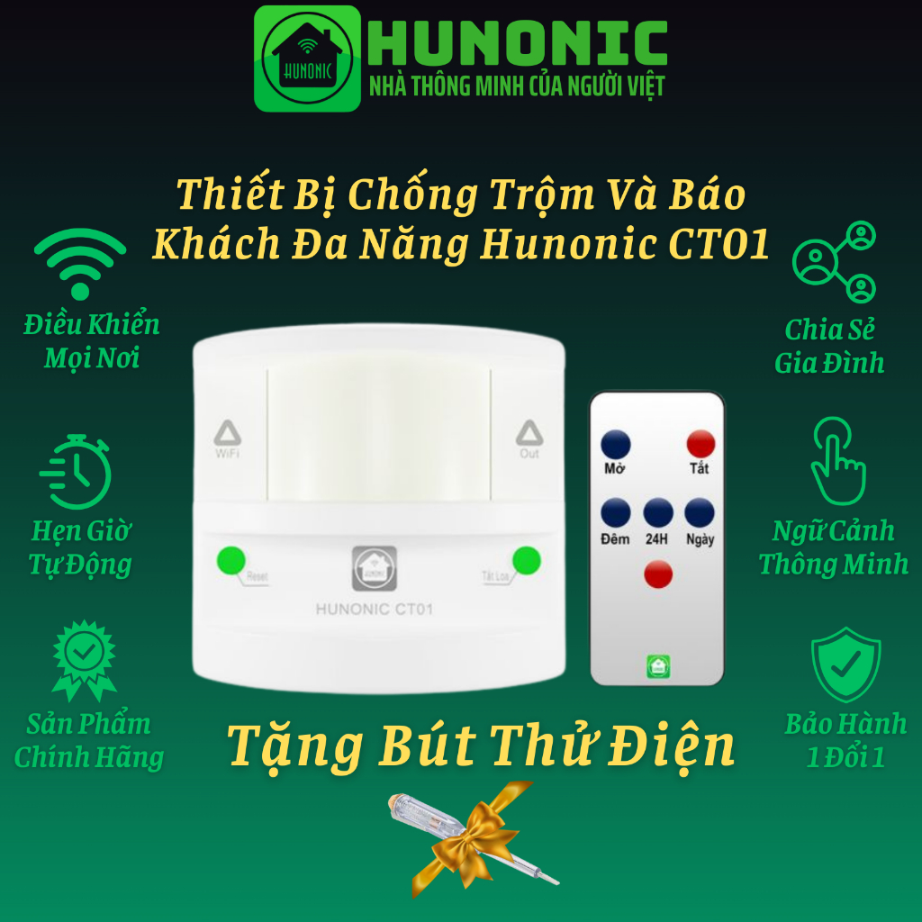 Thiết Bị Chống Trộm Và Báo Khách Hunonic CT01, Điều Khiển Từ Xa, Gửi Thông Báo Về Điện Thoại ...