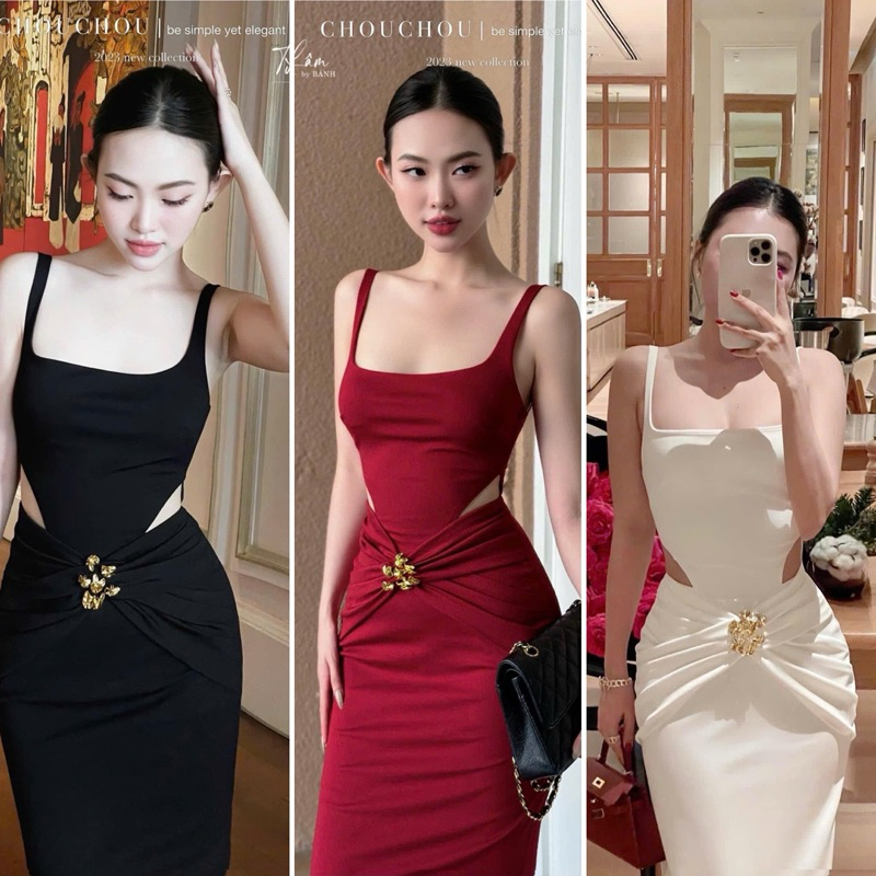Váy body 2 dây khoét eo gợi cảm sexy đính khuy eo siu sang có quần lót bảo hộ | Shopee Việt Nam