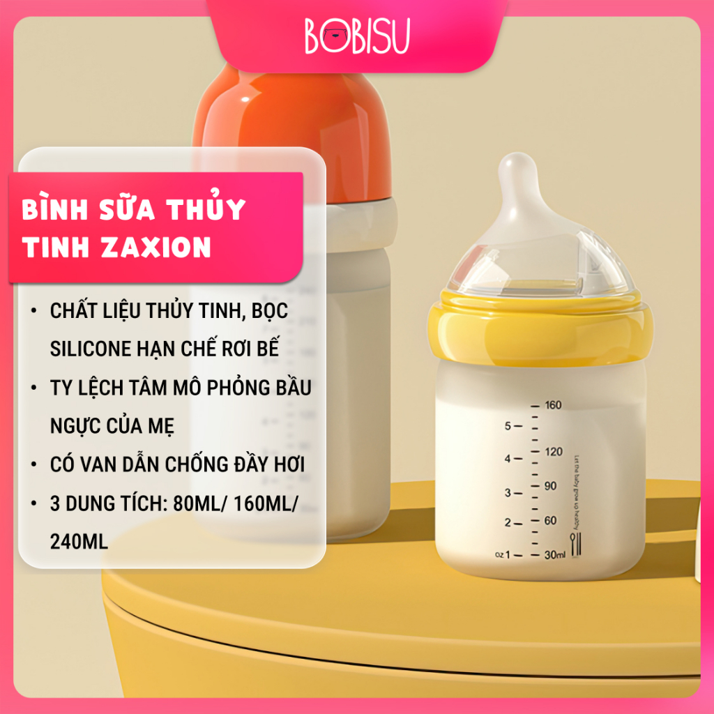 ZAXION | Bình Sữa Thủy Tinh Chống Đầy Hơi Bọc Silicone Dung Tích 80ml ...