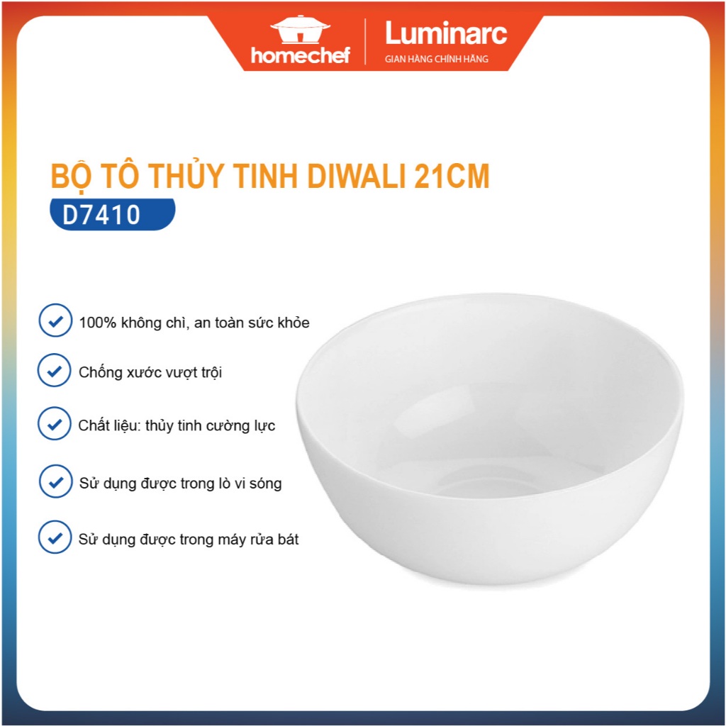 Bát tô đựng canh/trộn salad thủy tinh Luminarc Diwali 21cm D7410 | Hàng ...