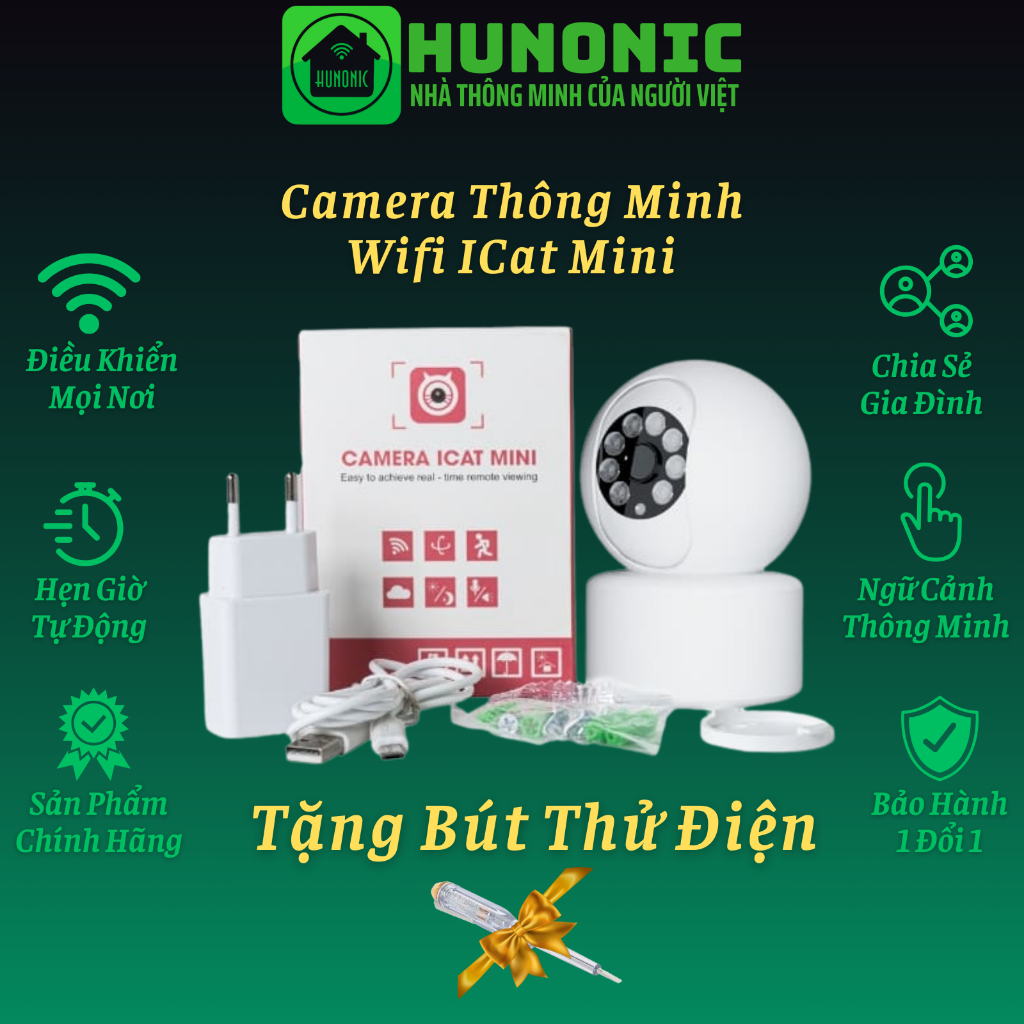 Camera Wifi Hunonic Icat 1080P Xoay 360 Độ, Theo Dõi Chuyển Động, Đàm ...