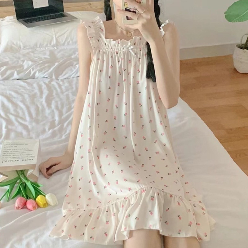 Sling Ice Silk Bộ Đồ Ngủ Nữ Mùa Hè Hoa Váy Ngủ Size Lớn Mỏng Nguyên ...
