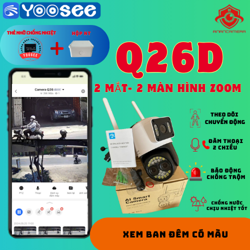 Camera IP 2 Màn Hình Yoosee Q26 2 MẮT Zoom Siêu Xa 8.0MP, 4K, Đàm Thoại 2 Chiều, Có Màu Ban Đêm ...