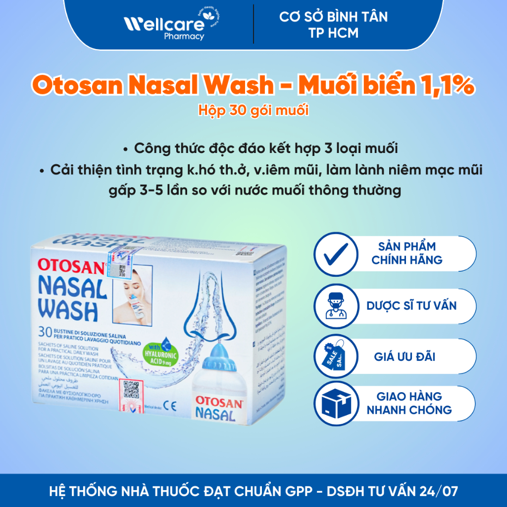 Muối biển Otosan Nasal Wash [Chính hãng] - Hộp 30 gói dung dịch mũi vệ ...