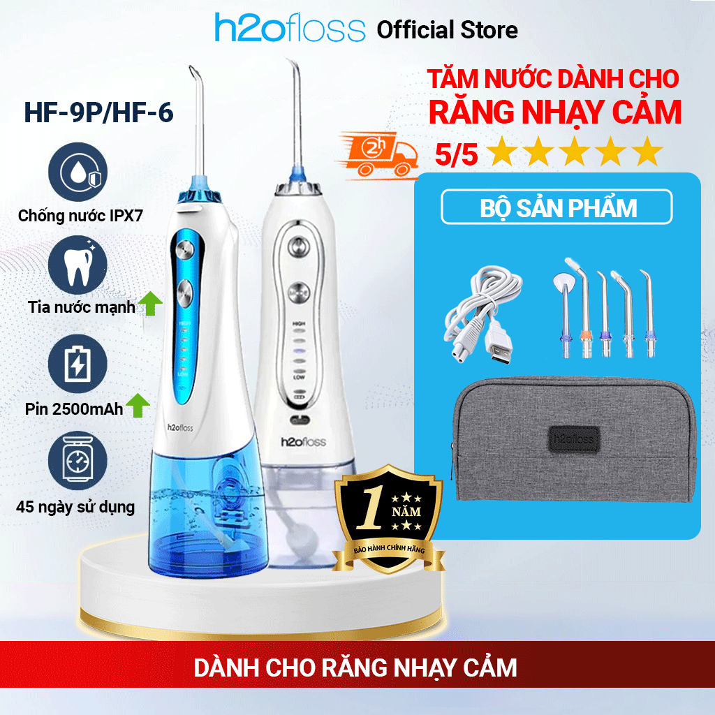 [HÀNG CHÍNH HÃNG] Máy tăm nước H2OFLOSS HF-9P/HF-6/HF-10 mini xịt sạch khuẩn chống nước IPX7 pin ...