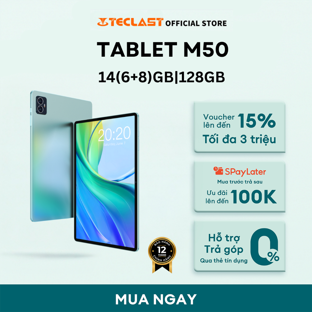 Máy Tính Bảng Teclast M50 Tablet 14GB(6+8)/128GB | Màn Hình 10.1inch | Loa Kép | 2 SIM - Chính ...