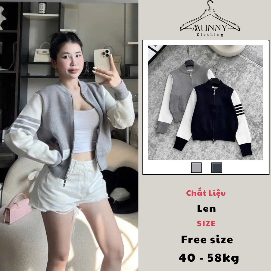 Áo khoác Thome tay vạch khóa kéo MUNNY CLOTHING Áo cardigan len ép dày ...