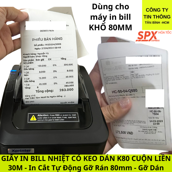Giấy In Bill Có keo dán k80 Cuộn Liên tục, tem nhiệt gỡ dán 75mm, giấy ...