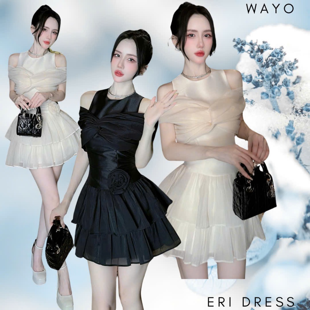 [Eri Dress] Đầm WAYO thiết kế tafta phối tơ cao cấp cài hoa eo xếp ly ...