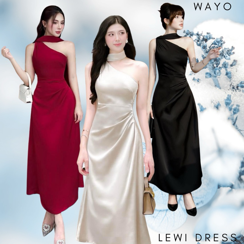 [Lewi Dress] Đầm WAYO thiết kế lệch vai lụa Hàn Châu cao cấp nhún eo ...