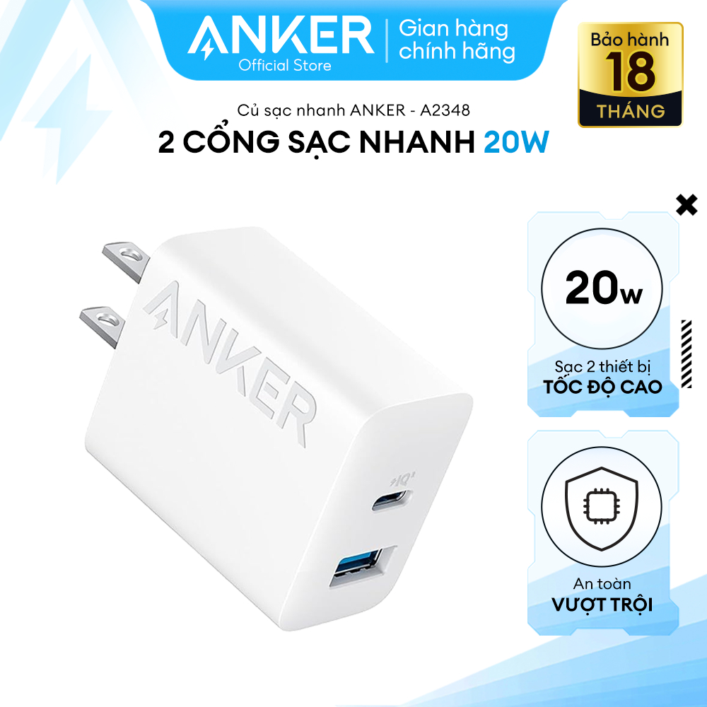 Củ sạc nhanh Anker PD công suất 20W 2 cổng 1 USB-A & 1USB-C - A2348 ...