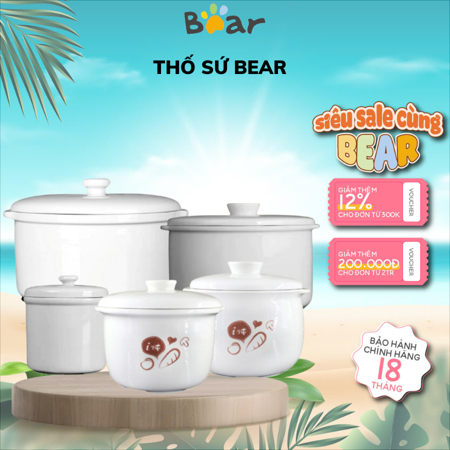 Thố sứ 0.5L 0.8L 1L 1.6L 2.5L - Phụ kiện thay thế nồi nấu chậm Bear - Thố chưng yến kèm cả nắp ...