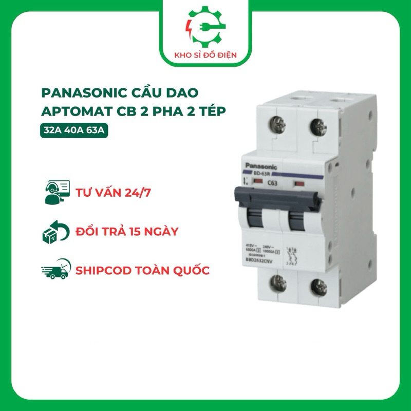 PANASONIC Cầu dao Aptomat CB 2 Pha 2 tép 25A 32A 40A 63A | Shopee Việt Nam