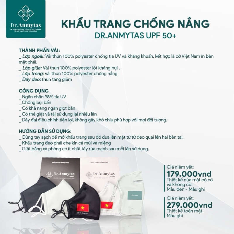 Khẩu trang Dr anmytas chống tia UV UPF50+ ngăn chặn 98% tia UV | Shopee Việt Nam