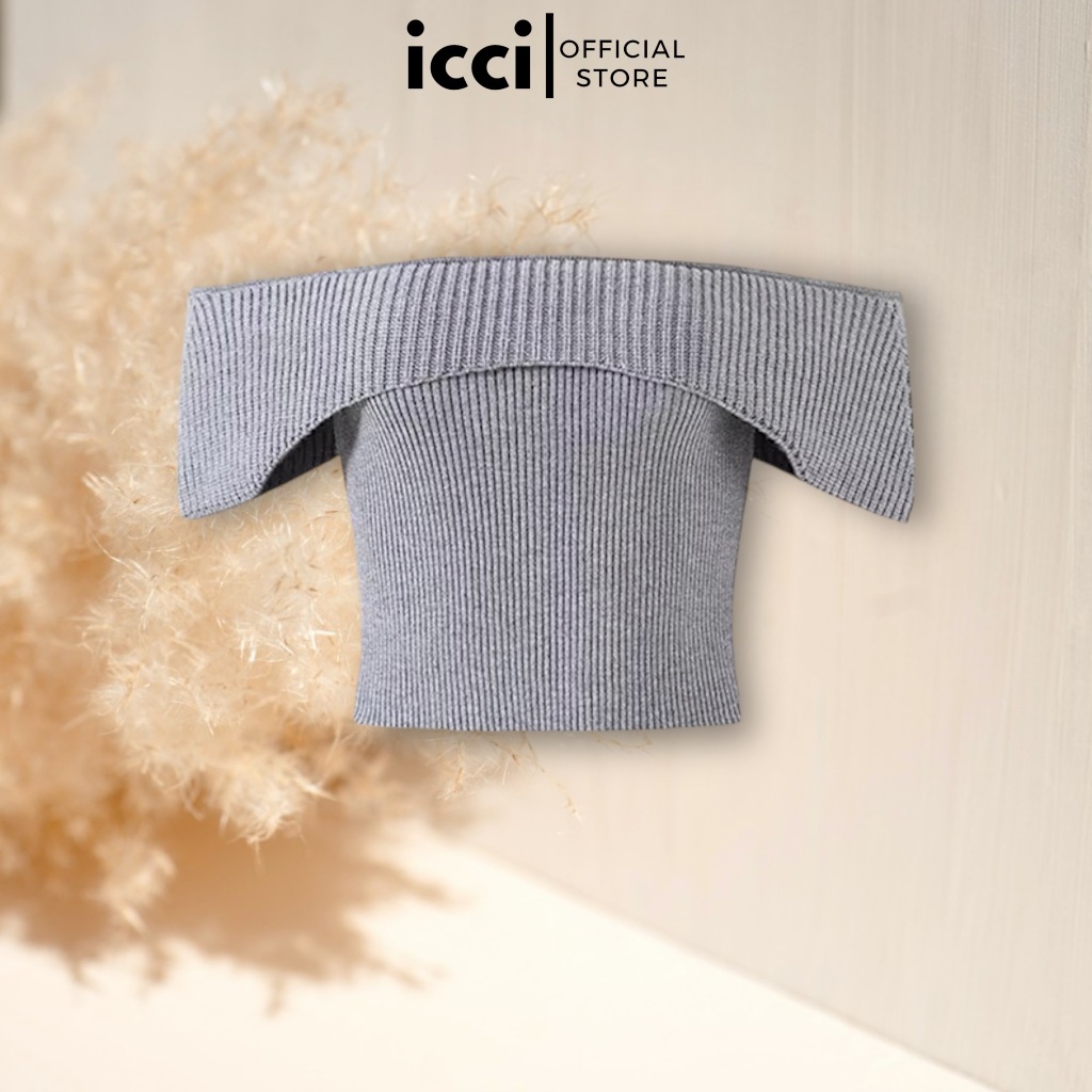 ICCI - Áo trễ vai len dệt kim croptop lượn viền vòm ngực PWV1 | Shopee ...