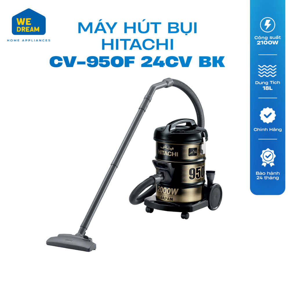 Máy Hút Bụi HITACHI CV-950F 24CV BK | Công Suất 2100W | Dung Tích 18L | Chính Hãng | Bảo Hành 24 ...