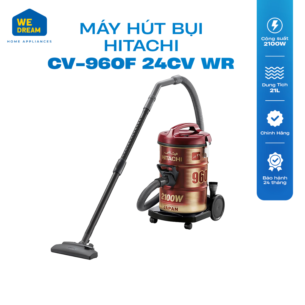 Máy Hút Bụi HITACHI CV-960F 24CV WR | Công Suất 2100W | Dung Tích 21L ...
