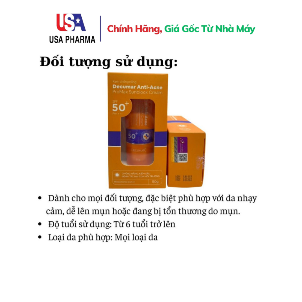 Kem chống nắng Decumar Anti-Acne Promax Sunblock SPF Cream SPF50+ -Tuýp ...