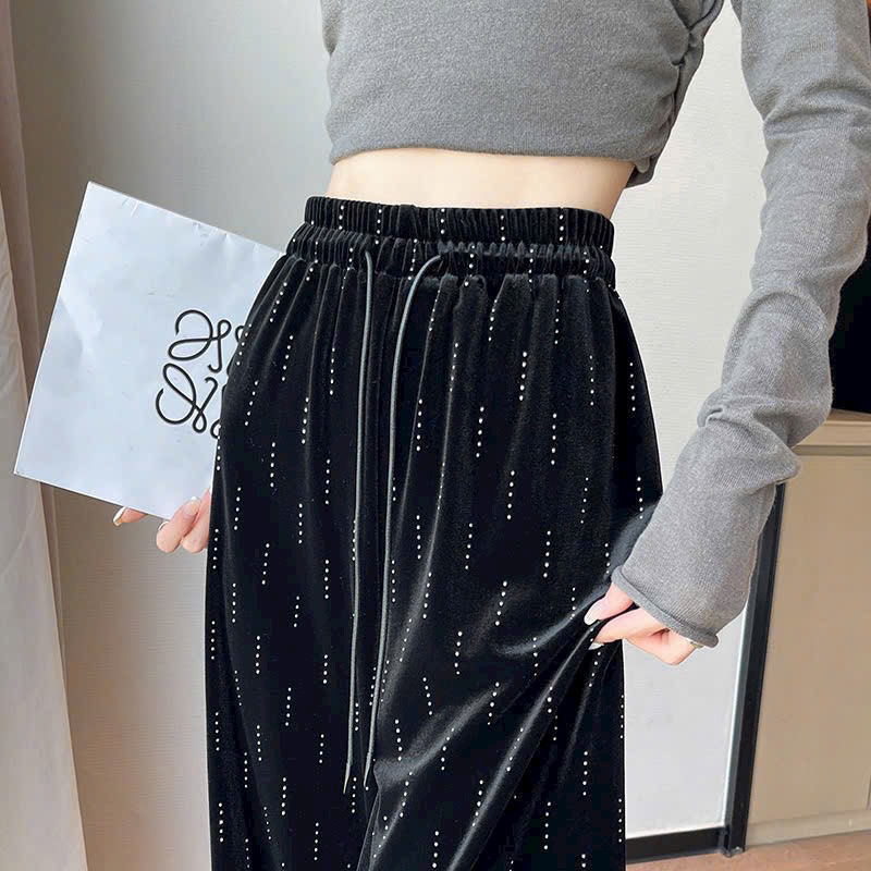 Quần nhung dài ống suông đính đá nhiệt phong cách Hàn Quốc AN76 ...