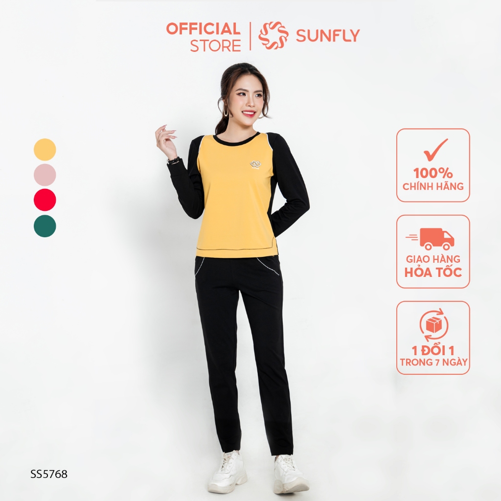 Bộ thể thao nữ SUNFLY cotton compact áo dài quần dài SS5768 đồ bộ nữ đồ ...