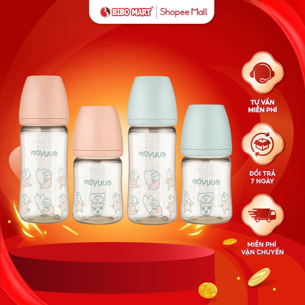 Bình Sữa Moyuum PPSU Ogu Ogu 170ml 270ml Màu Hồng Màu Xanh Cao Cấp Núm Ti Mềm Mại An Toàn Cho Bé ...