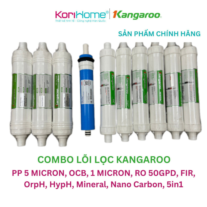Combo 10 Lõi Lọc Nước Kangaroo Hydrogen+ (Model KG10A4, KG100HK ..) Combo gồm 123 HK, RO50/100 ...
