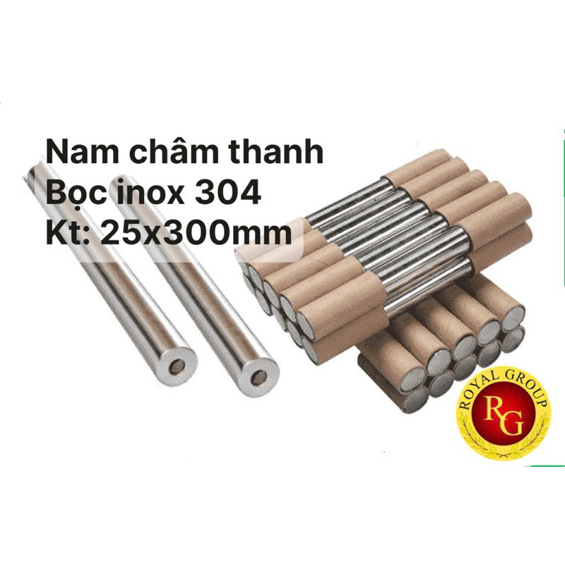Nam châm thanh 25x300mm bọc inox 304 ( Lực từ 3000Gs, 5000Gs, 8000Gs ...
