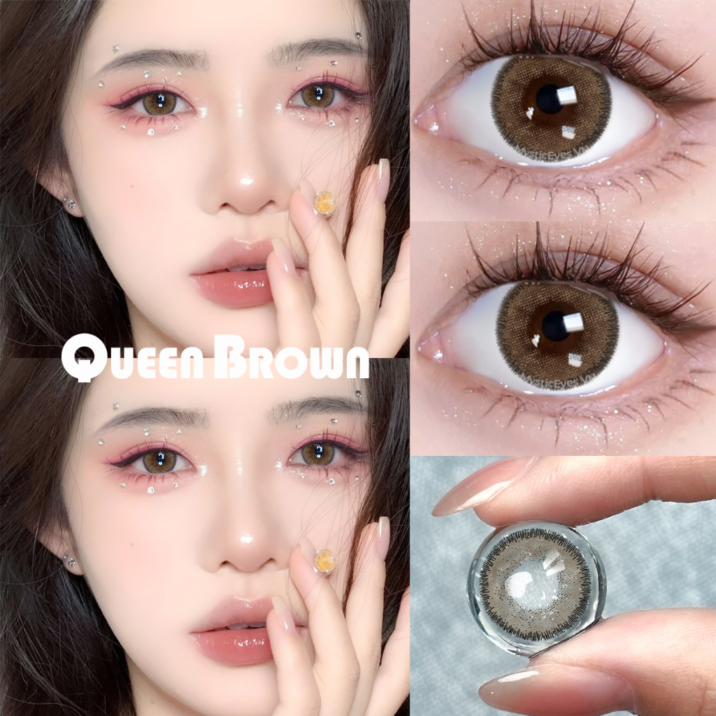 【Queen Brown 0-6độ】Kính áp tròng Mystic Eyes lens nâu tây 14.0mm lens ...
