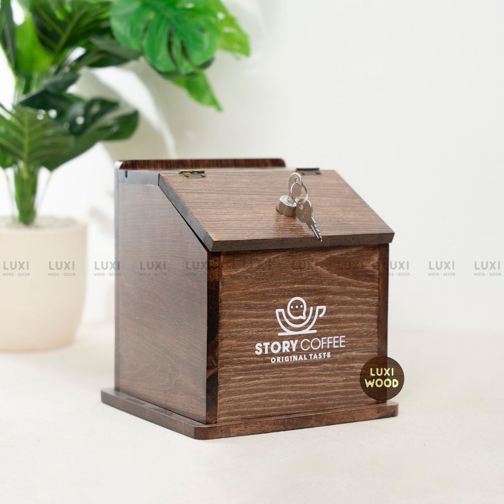 HCM l HỘP TIP BOX BẰNG GỖ VINTAGE, THÙNG ĐỰNG TIỀN BẰNG GỖ, THÙNG GỖ ĐỂ ...
