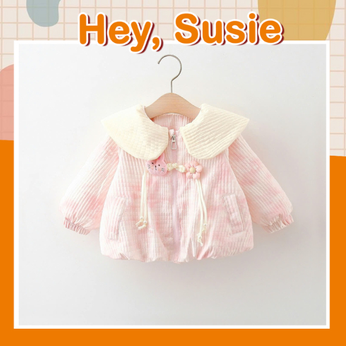 AK1602- Áo Khoác Màu Hồng Thỏ Hoa Cổ Kem Cho Bé Gái Size 8-19kg | Shopee Việt Nam